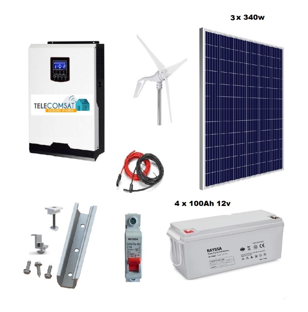 Kit Híbrido Solar Eólico - D - 3.000 Watts PWM - TELECOMSAT