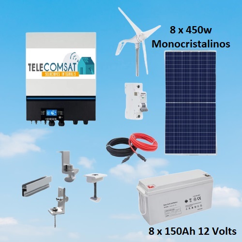 Kit Híbrido Solar Eólico - E - 8.000 Watts MPPT Alta Eficiencia - Panel ...